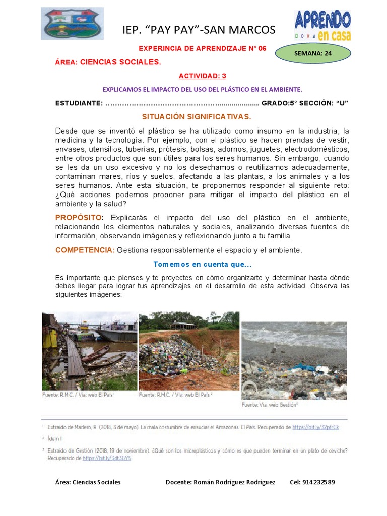 CC - SS 5° Semana 24 Explicamos El Impacto Del Uso Del Plástico en El ...