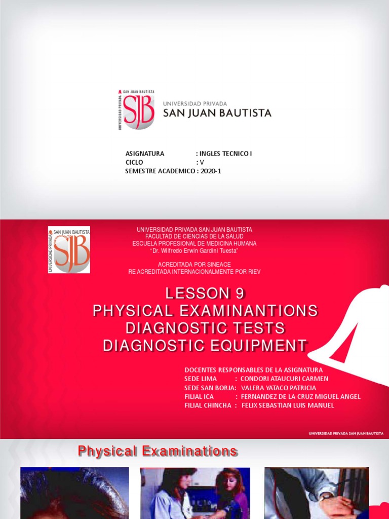 Lesson 9 - Physical Examination, Diagnostic Tests, Diagnostic Equipment ...