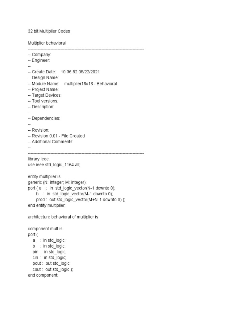 32 Bit Multiplier | PDF | Vhdl | Information Age