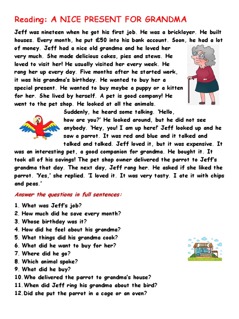 RC A Present For Grandma Reading Comprehension Exercises - 137730 | PDF