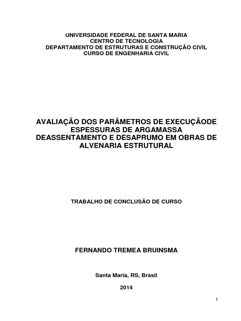 Bruinsma - TCC - Fernando Tremea | PDF | Argamassa (alvenaria) | Alvenaria