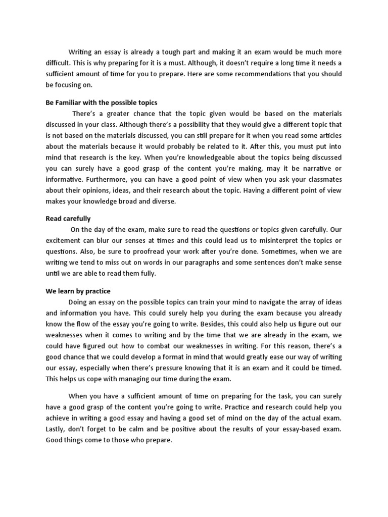 How To Prepare For An Essay Based Exam | PDF | Essays | Test (Assessment)