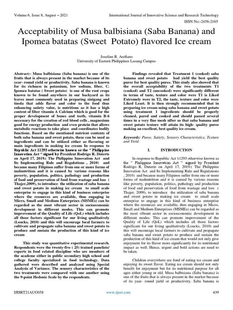 Acceptability of Musa Balbisiana (Saba Banana) and Ipomea Batatas ...