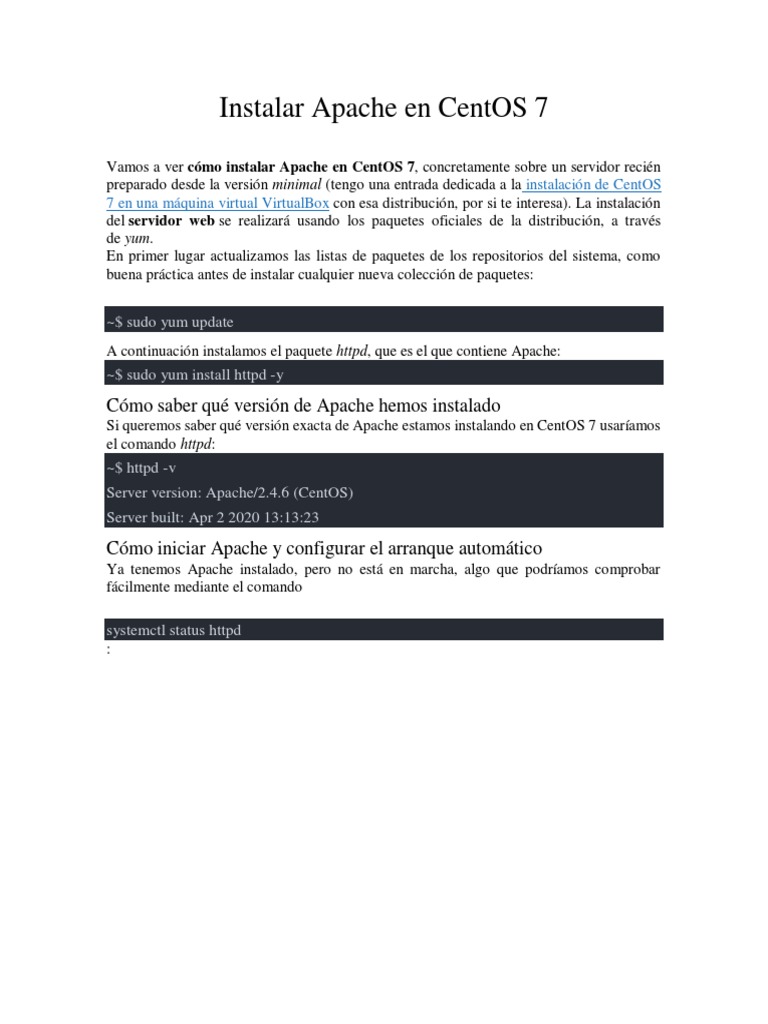 Instalar Apache en CentOS 7 | PDF | Servidor HTTP Apache | Servidor web