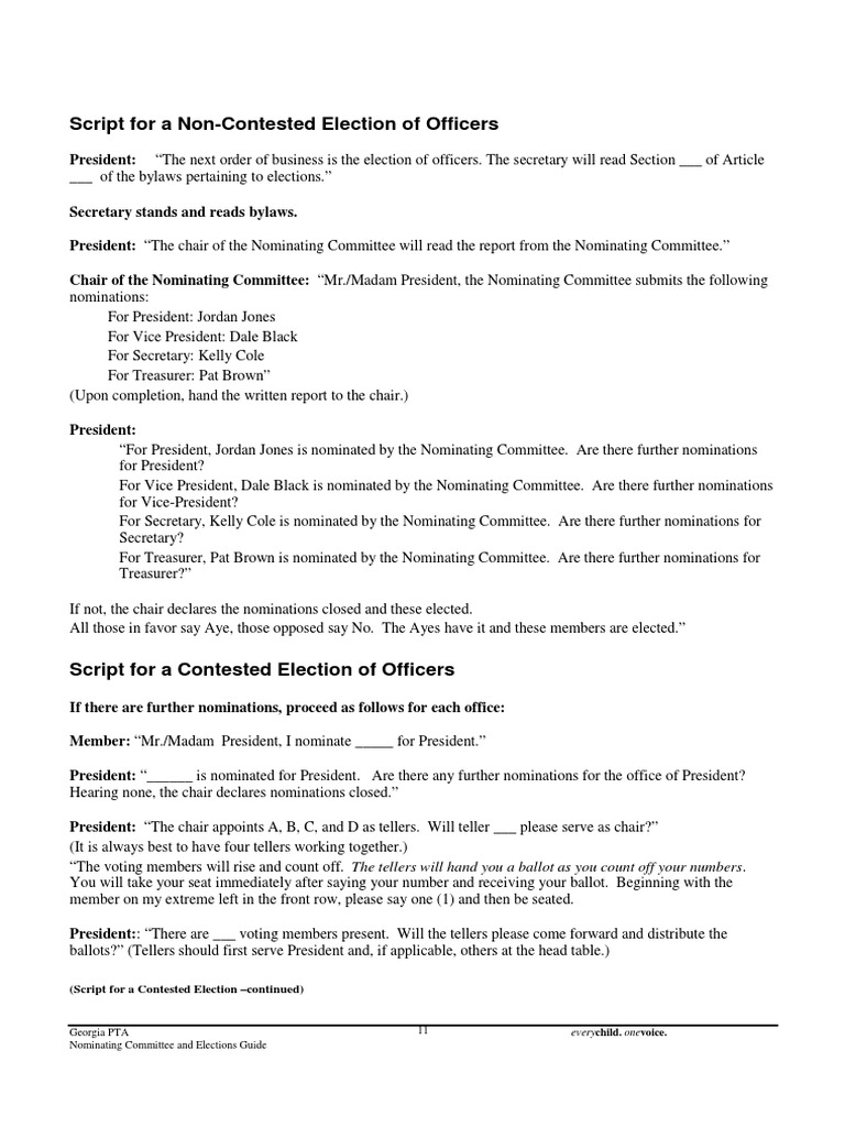 Script For A Non-Contested Election of Officers | PDF | Elections ...