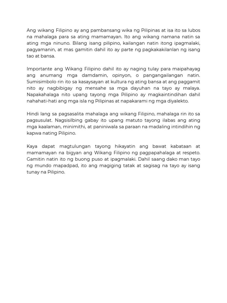 Bakit Mahalaga Ang Wikang Filipino TALUMPATI | PDF