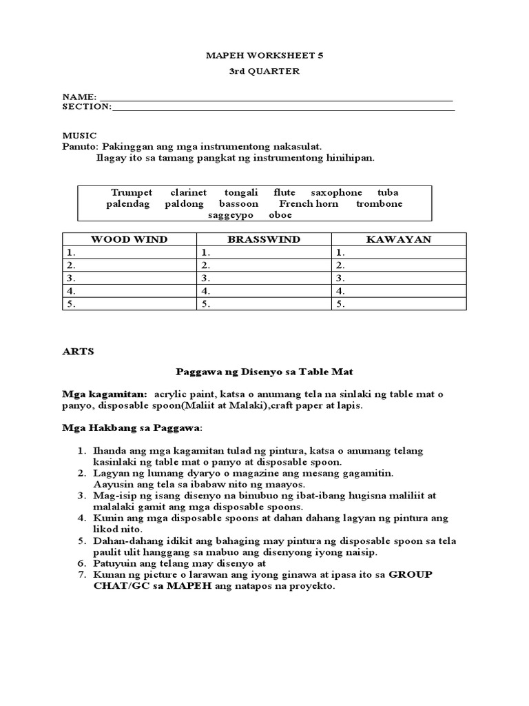 3rdQUARTER MAPEH WORKSHEET 5 | PDF
