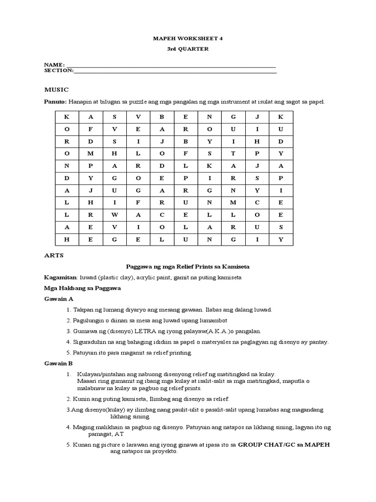 3rdquarter Mapeh Worksheet 4 | PDF