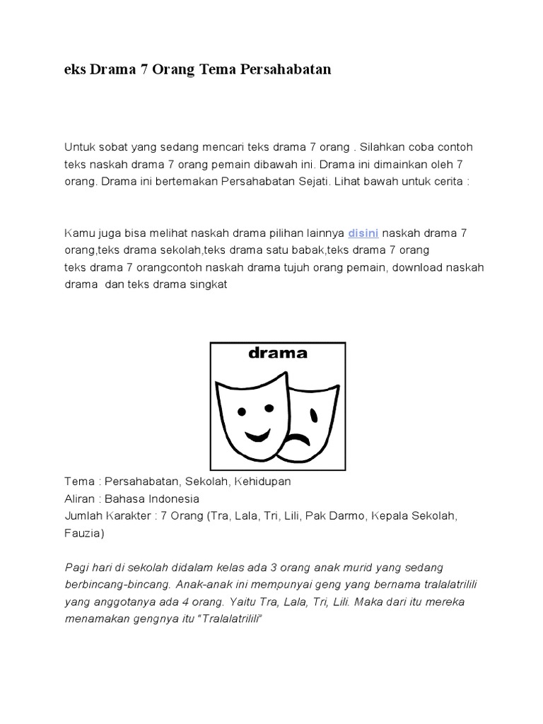 Teks Drama 7 Orang Tema Persahabatan | PDF | Seni & Disiplin Bahasa