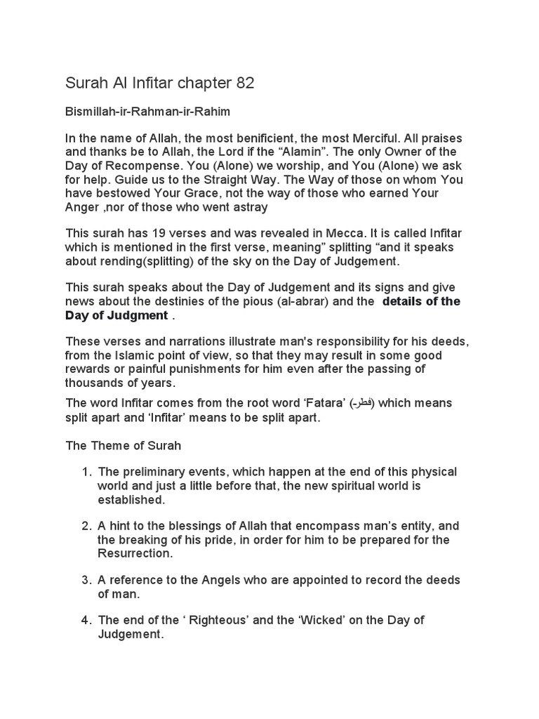 Surah Al Infitar Chapter 82 | PDF | Last Judgment | Surah