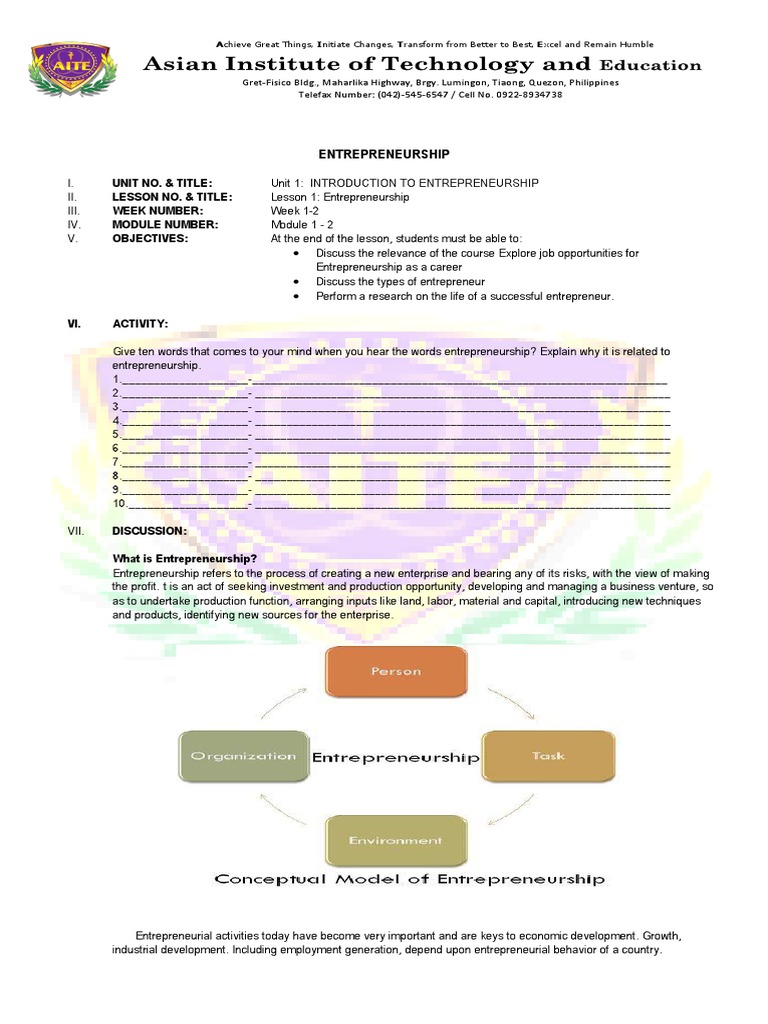 Module 1-2-ENTREPRENEURSHIP | PDF | Entrepreneurship | Economic Development
