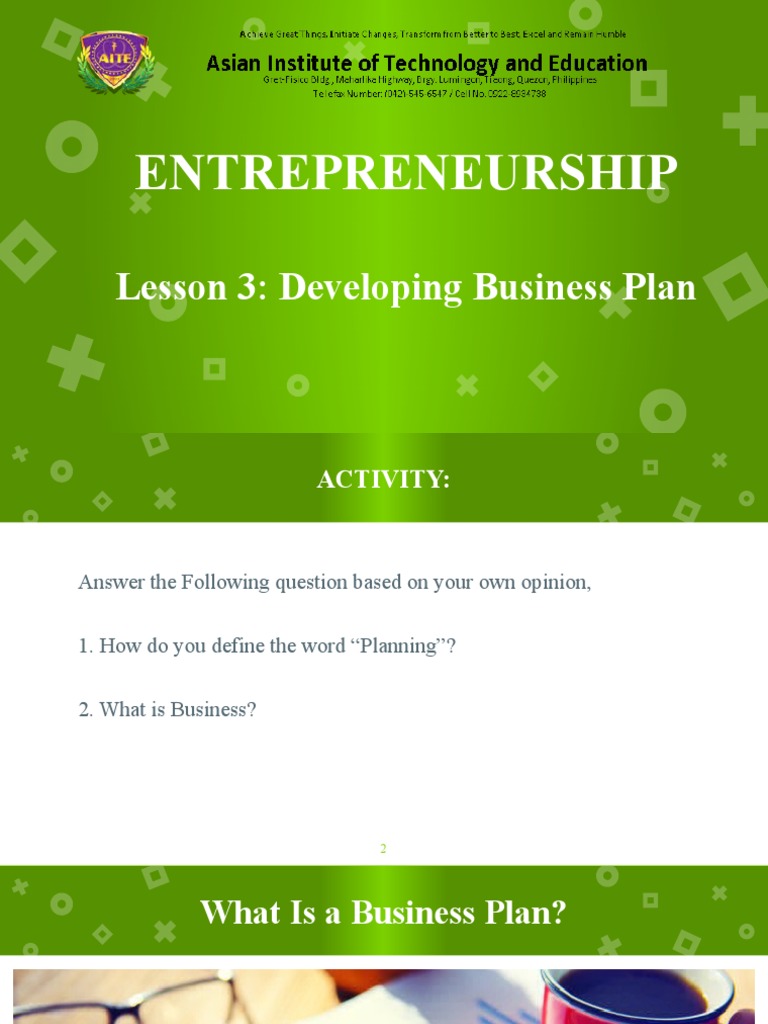 UNIT 1-Lesson 3-Developing Business Plan | PDF | Sales | Market Analysis