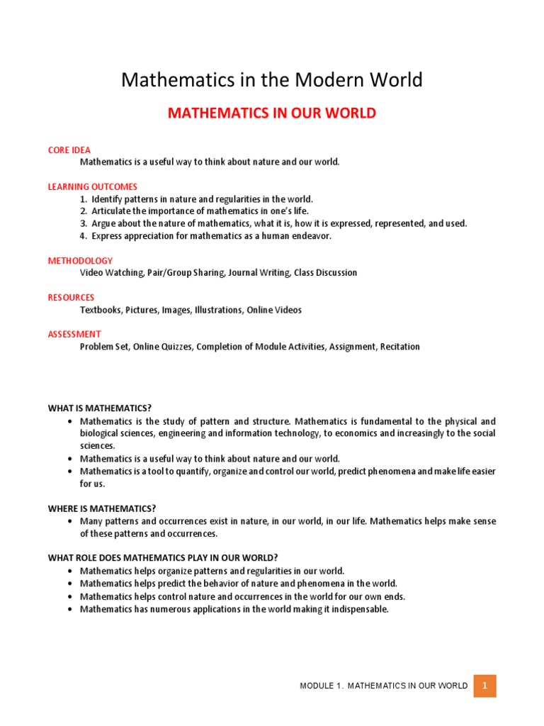 Module 1 Mathematics In Our World Pdf Discrete Mathematics Pattern