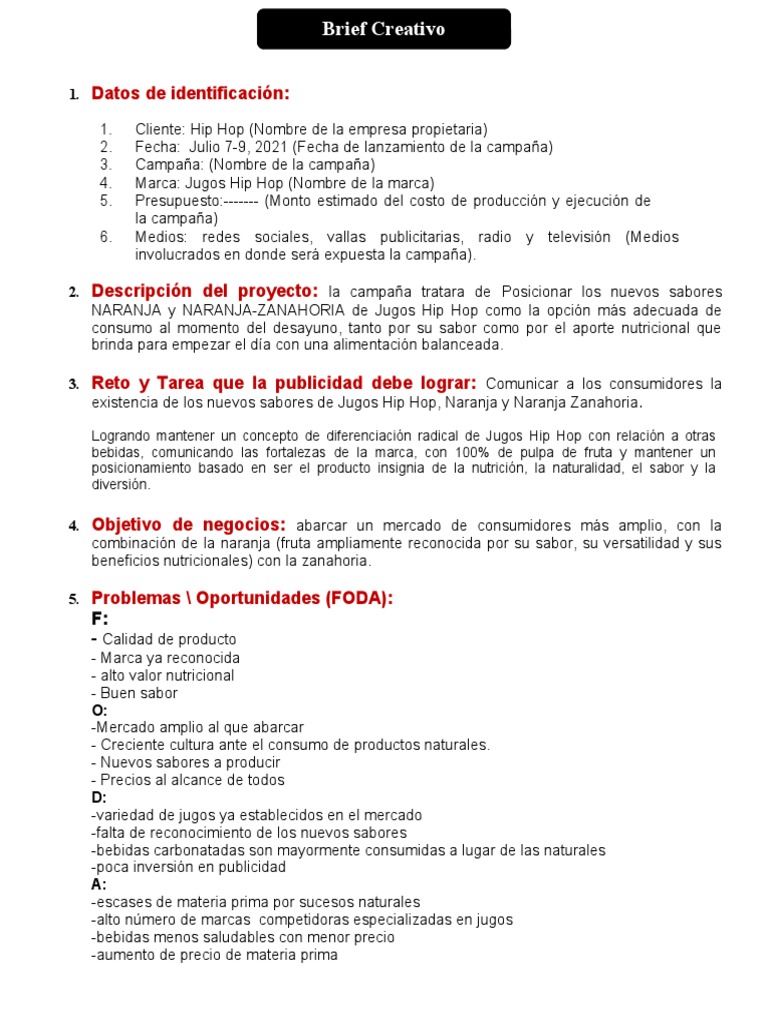 El Brief Creativo para Segundo Parcial Curso 2021 | PDF | Marca | Nutrición
