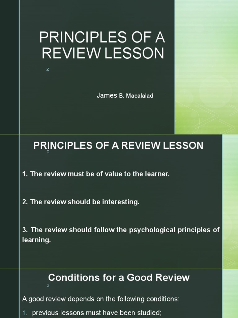 Principles of A Review Lesson | PDF | Teachers | Learning