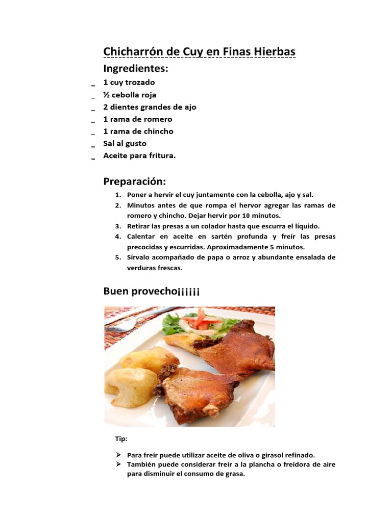 Receta #01 Cuy Frito | PDF