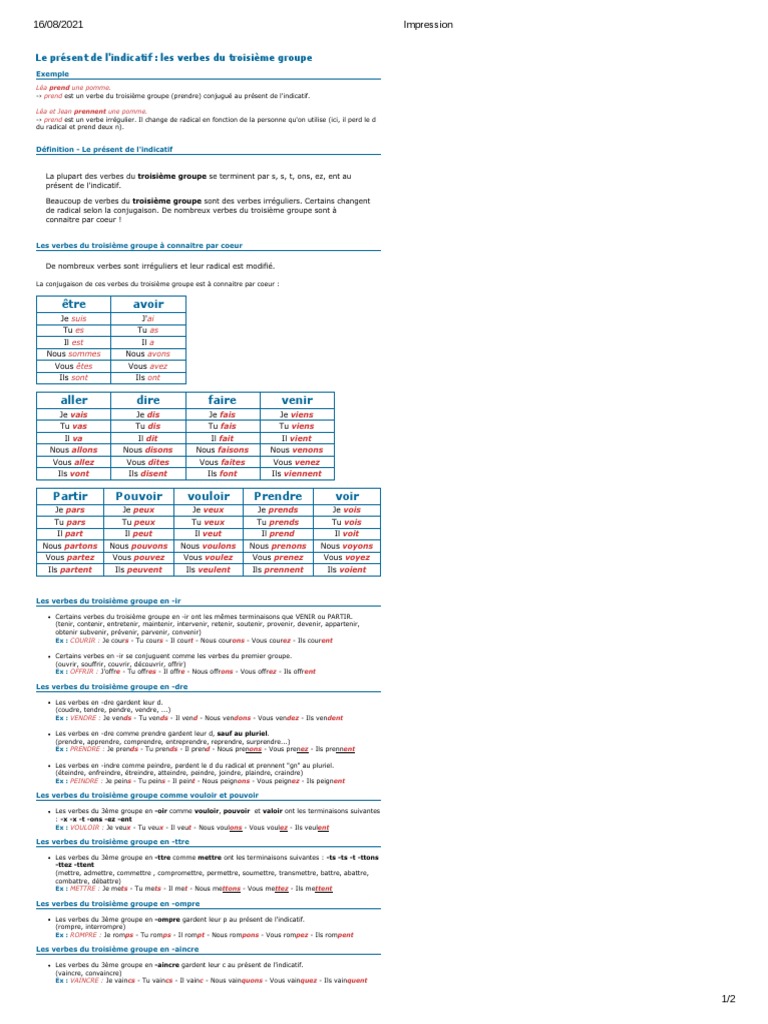 Conjugaison des verbes du 3ème groupe | PDF | Verbe | Syntaxe