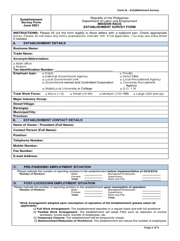 Establishment Survey Form | PDF | Employment | Economies