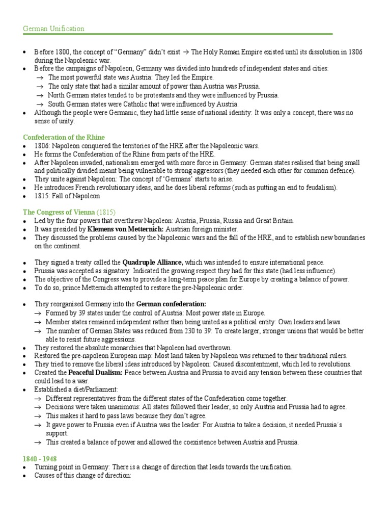 German Unification | PDF | Otto Von Bismarck | Prussia