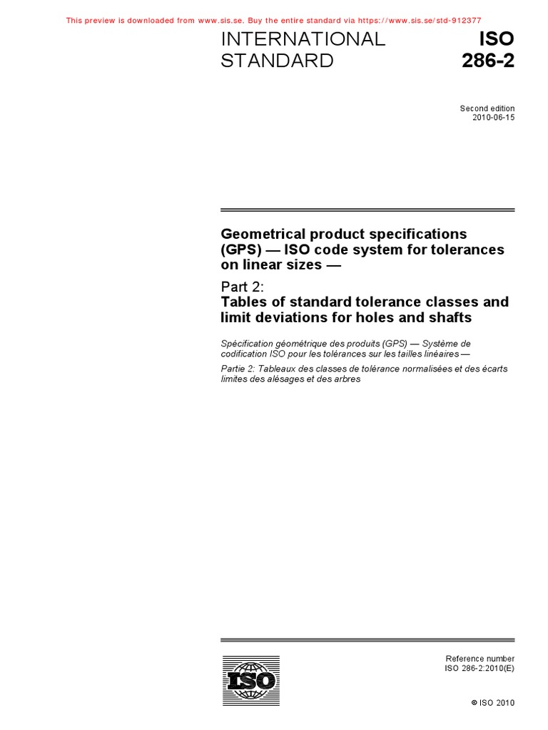 Iso 286 2 2010 en PDF | PDF | Engineering Tolerance | International Organization For Standardization
