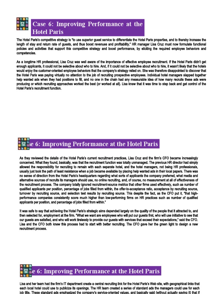Case 6: Improving Performance at The Hotel Paris | PDF | Recruitment ...