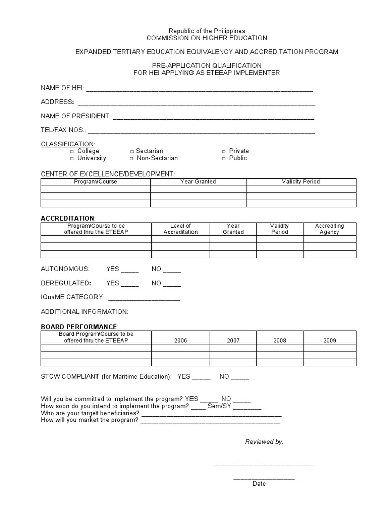PRE Application Qualification For HEI Applying As ETEEAP Imp | PDF ...