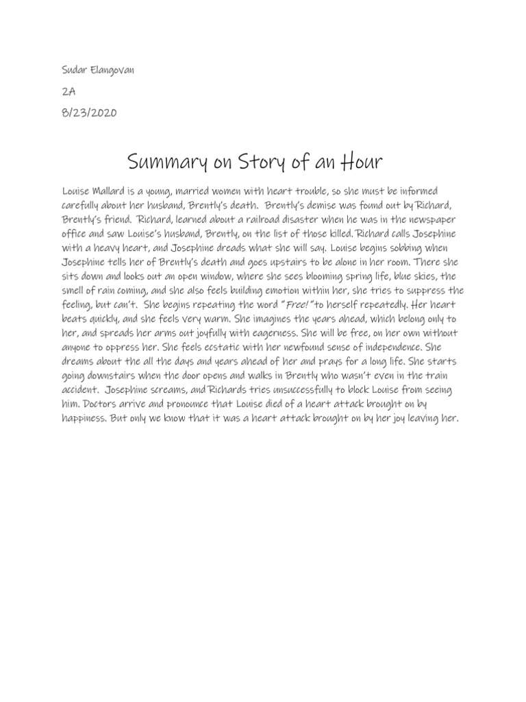 Summary On Story of An Hour | PDF