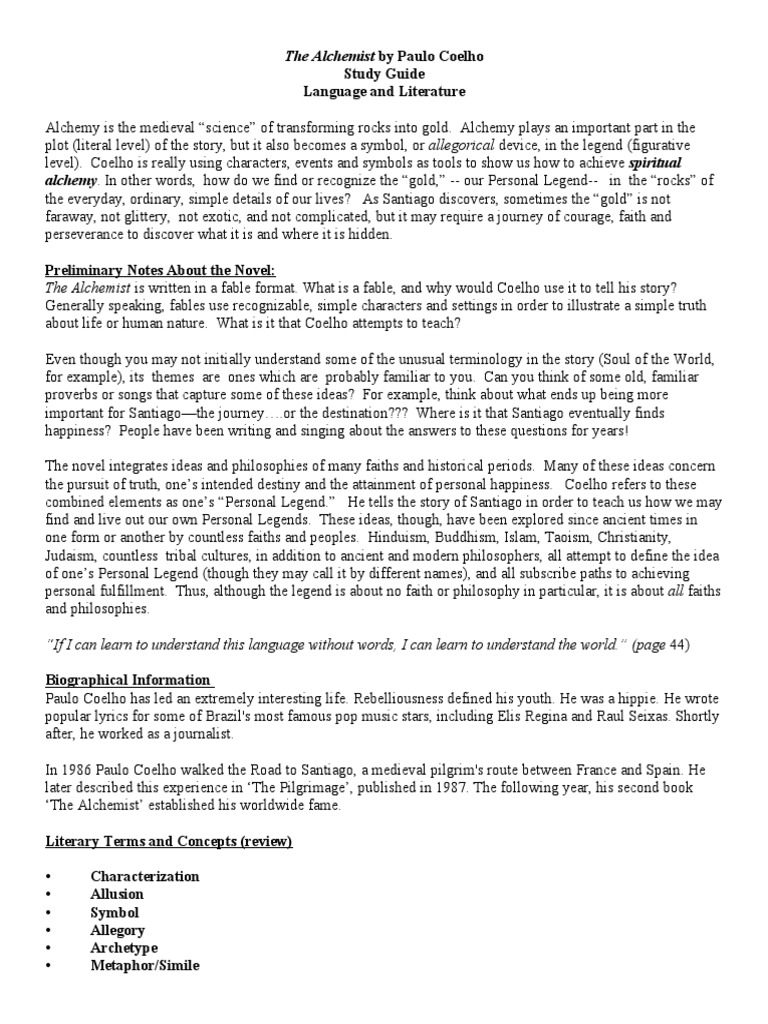 The Alchemist Study Guide Revised | PDF | Alchemy | Love