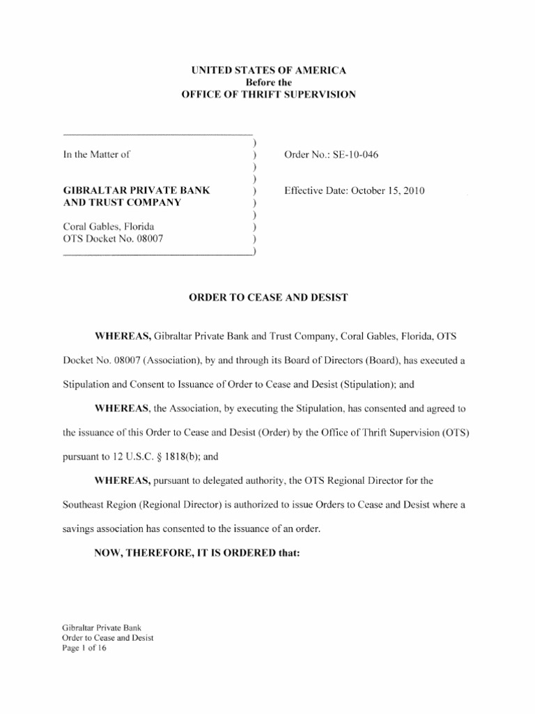 Gibraltar Private Bank & Trust Money Laundering Order (Paul S ...