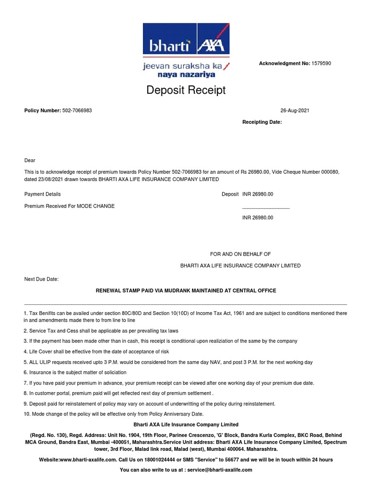 RenewalReceipt 502-7066983 PolicyRenewal | PDF | Insurance | Life Insurance