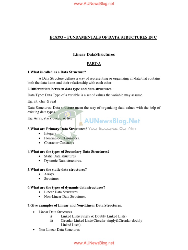 Ec8393 - Fundamentals of Data Structures in C: Linear Datastructures | PDF | Queue (Abstract ...
