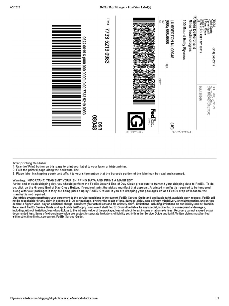 FedEx Shipping Label Printing Guide | PDF