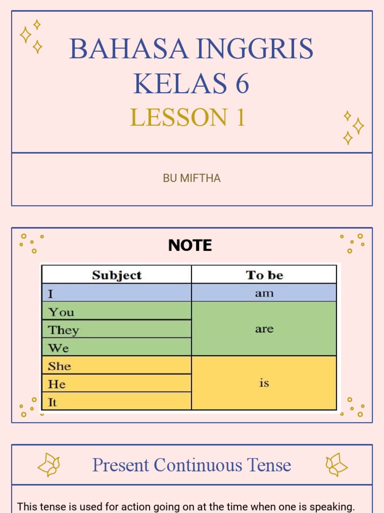 Lesson 1&2 Kelas 6 Present Continous Tense and Tag Question | PDF