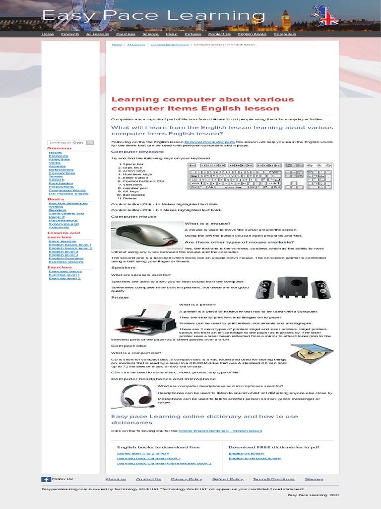 Computer accessories English lesson | PDF | Printer (Computing ...