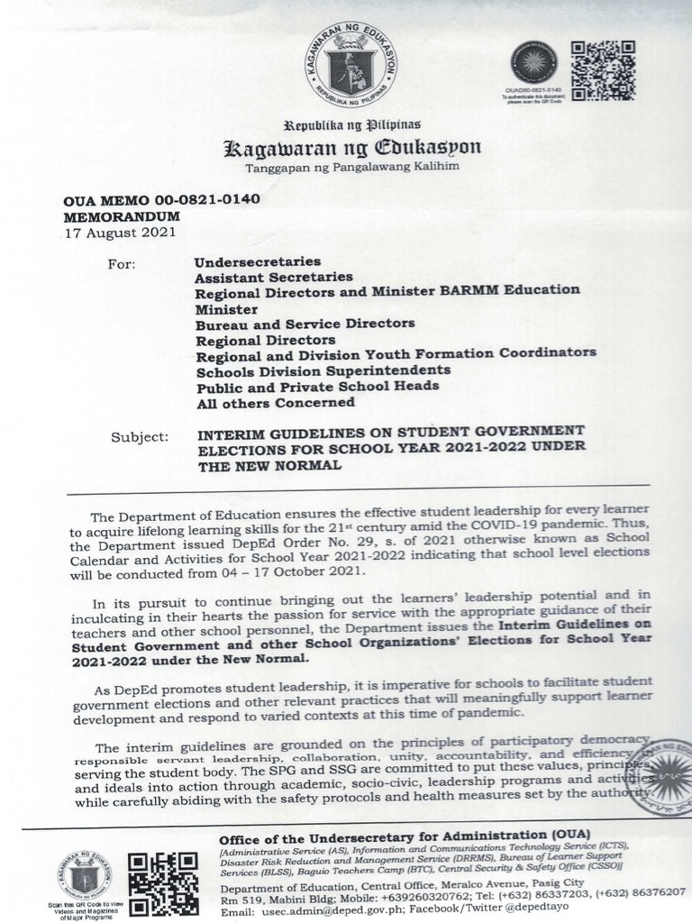Interim Guidelines On Student Government Elections For School Year 2021 ...