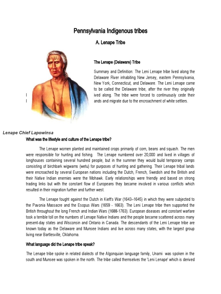 Pennsylvania Indigenous Tribes: A. Lenape Tribe | PDF | Lenape | Iroquois