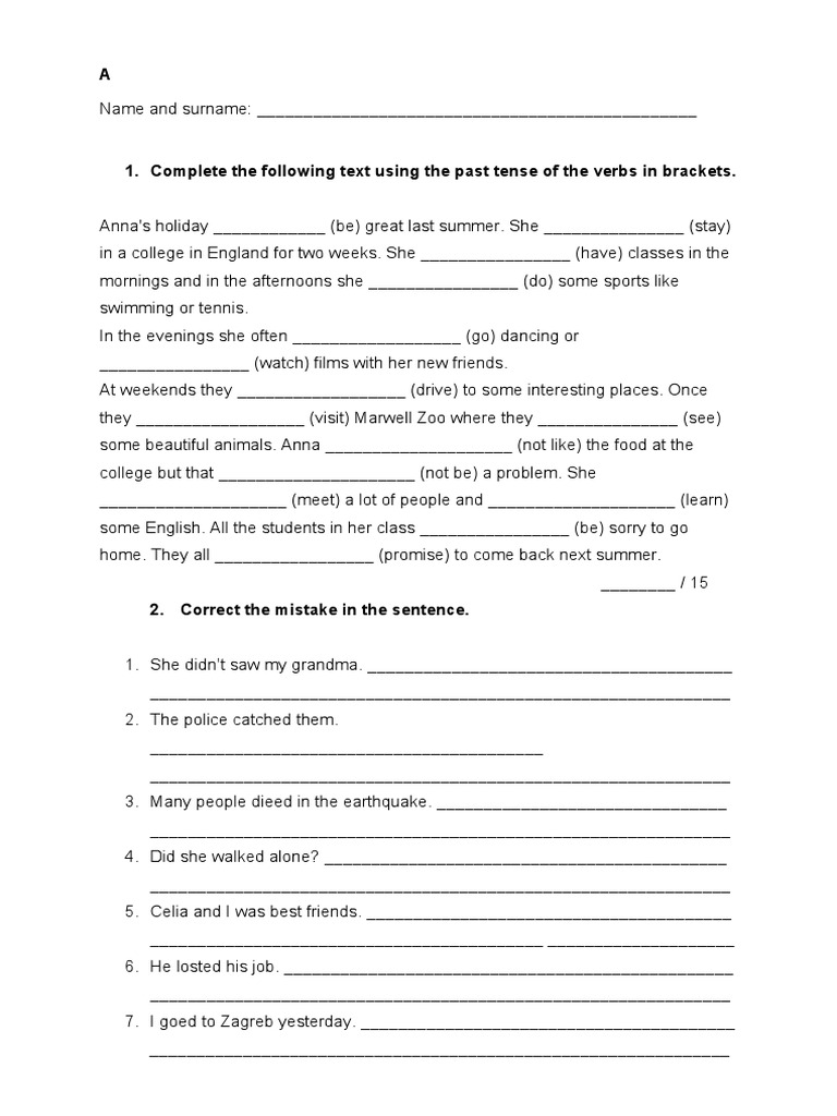 Past Simple Test | PDF | Syntax | Linguistic Morphology
