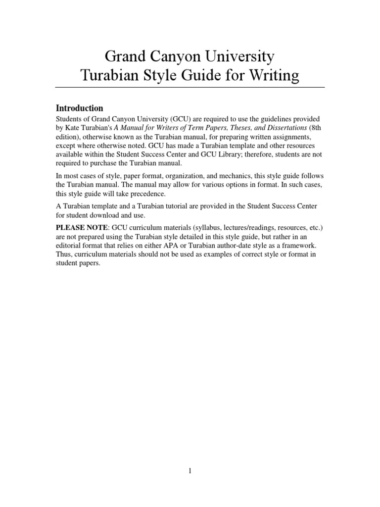 Grand Canyon University Turabian Style Guide For Writing | PDF | A ...