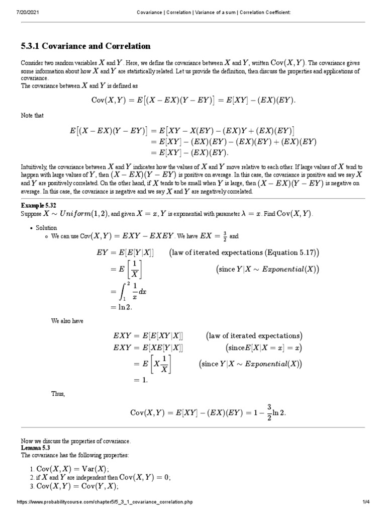 Covariance - Correlation - Variance of A Sum - Correlation Coefficient ...