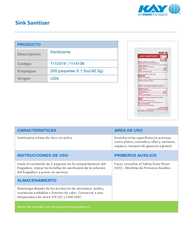 Kay Sink Sanitizer FT 2020 | PDF