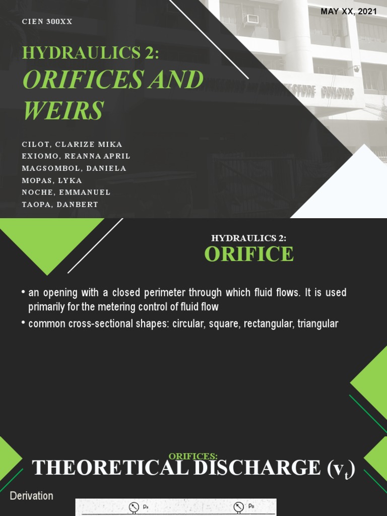 Hydraulics 2:: Orifices and Weirs | PDF | Mechanics | Process Engineering