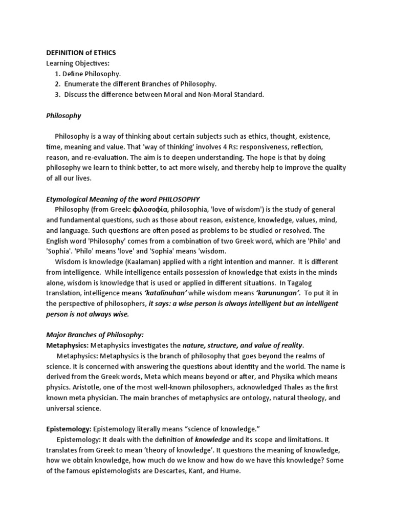 Definition of Ethics | PDF | Epistemology | Morality