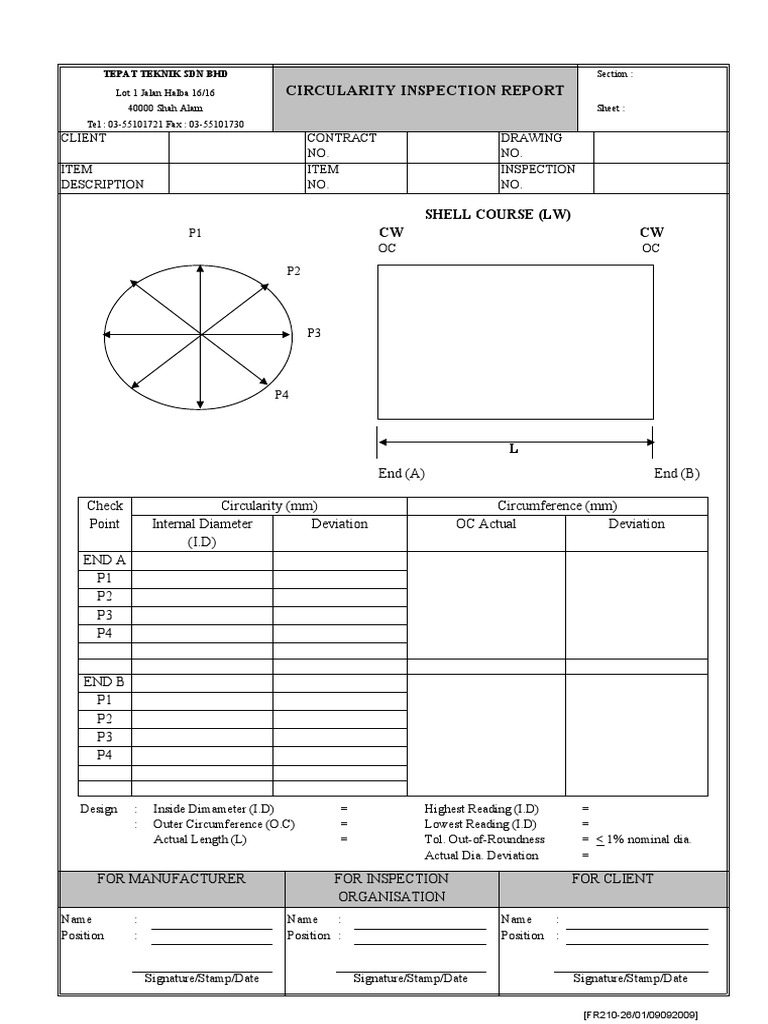 Circularity Inspection Report: Shell Course (LW) CW CW | PDF ...