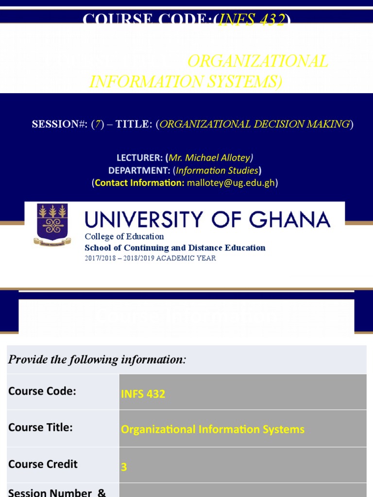 Course Code: Course Title: (: INFS 432 Organizational Information ...