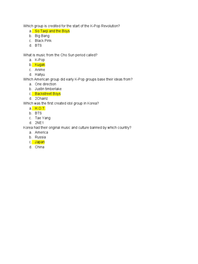 K-Pop History Quiz Questions | PDF