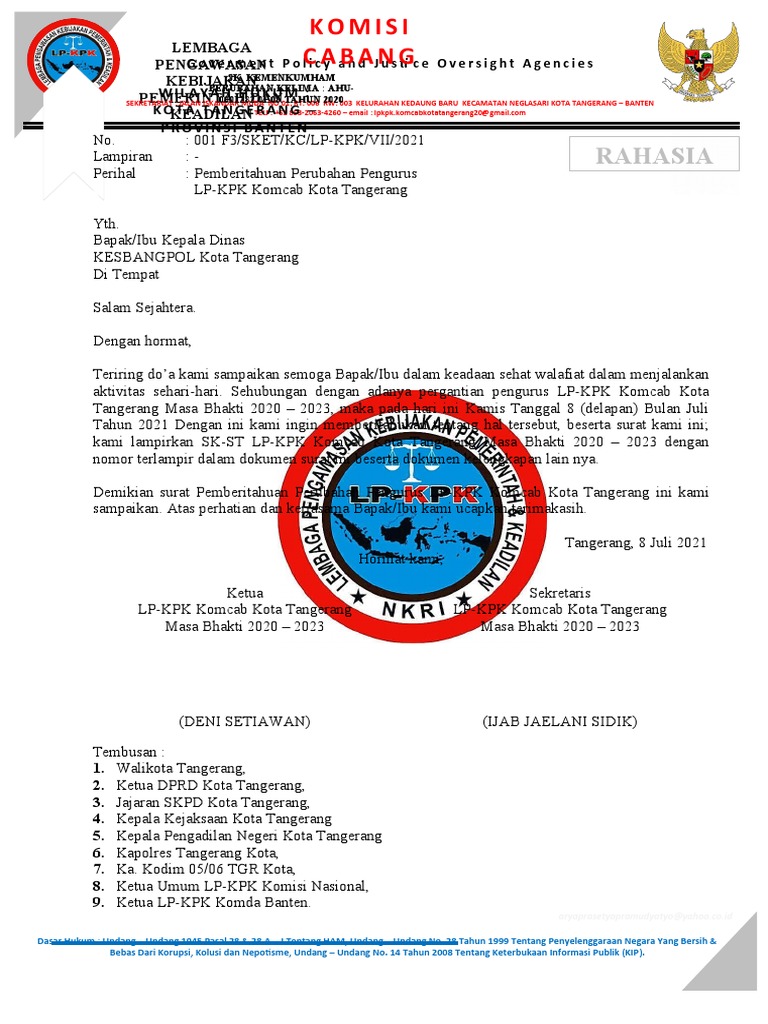 Surat Pemberitahuan Kesbangpol Baru | PDF