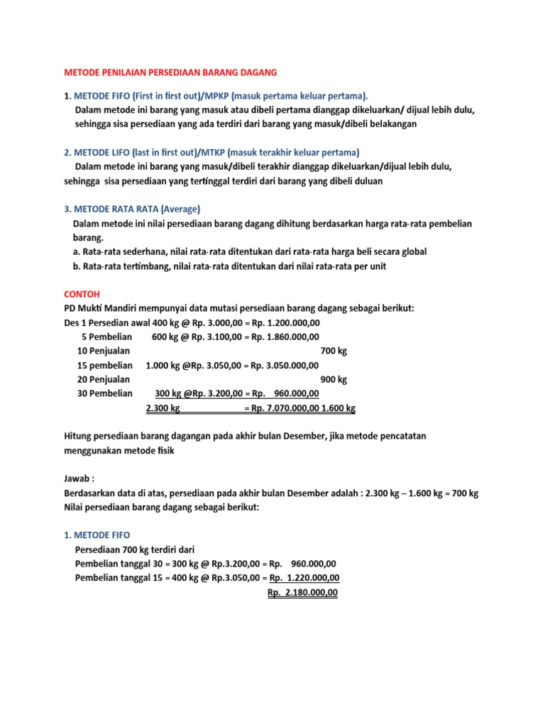 Metode Penilaian Persediaan Barang Dagang: Perbandingan Metode FIFO ...