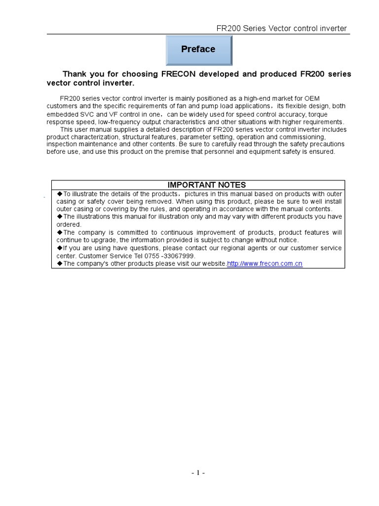 FR200 Series User Manual en | PDF | Electric Motor | Power Inverter