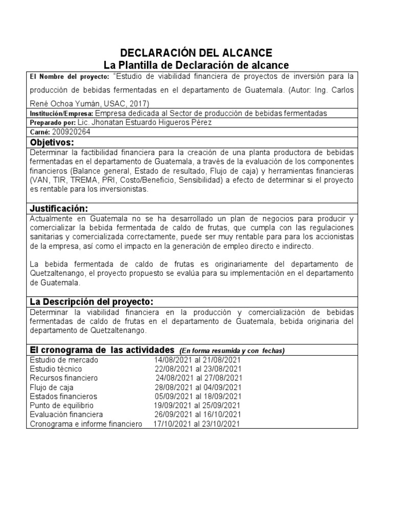 Declaración Del Alcance | PDF