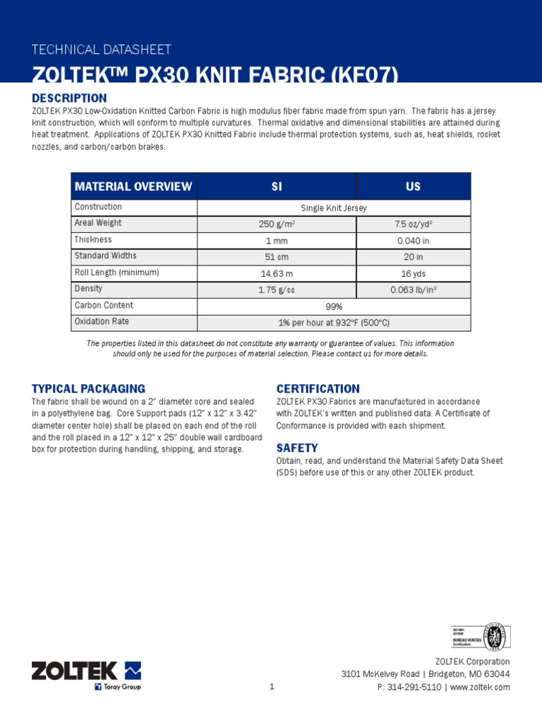 Zoltek™ Px30 Knit Fabric (Kf07) : Technical Datasheet | PDF | Textiles ...